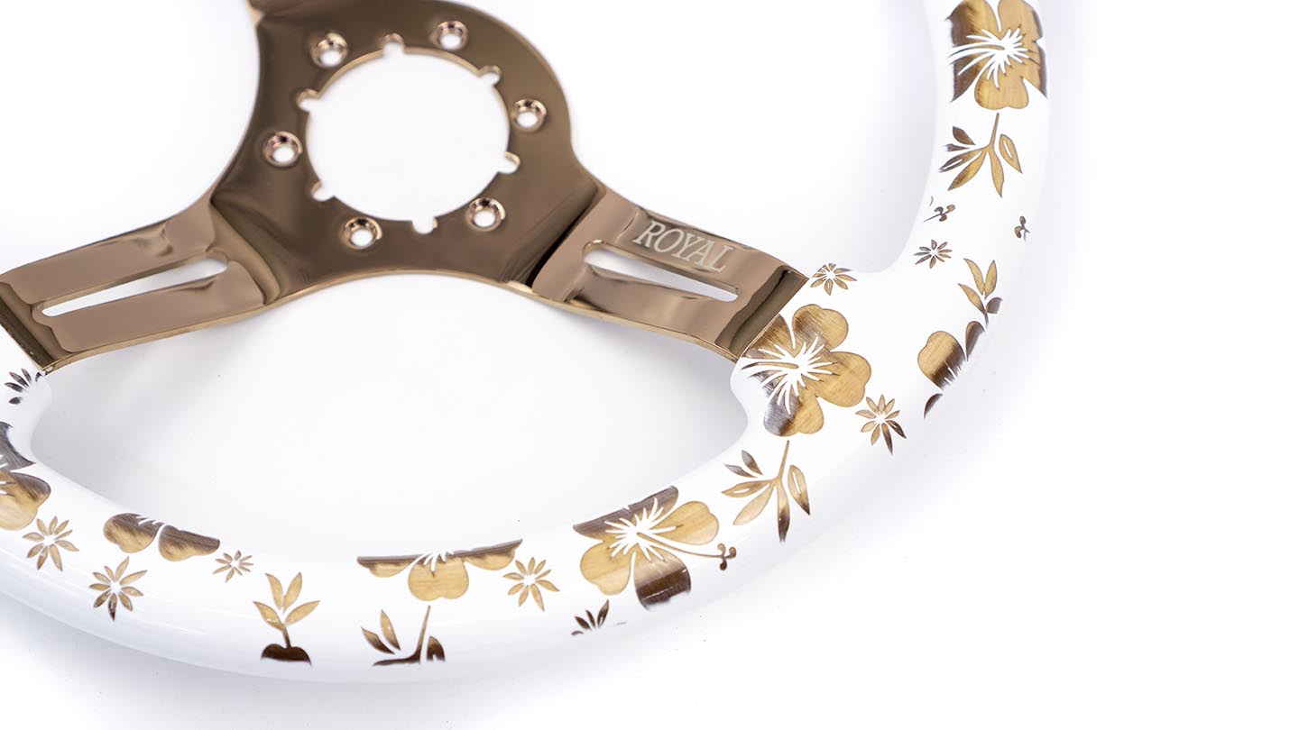 Halo w/ Hibiscus Etch on Copper Spokes - 350mm - Grip Royal