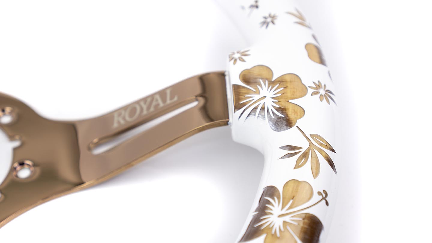 Halo w/ Hibiscus Etch on Copper Spokes - 350mm - Grip Royal